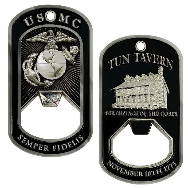 USMC Tun Tavern Dog Tag Bottle Opener- Marine Corps Birthday Coin